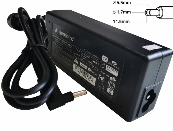 NPA65-190-3420 (AC07) Gembird punjac za laptop 65W-19V-3.42A, 5.5x1.7mm yellow (Alt=AC09)