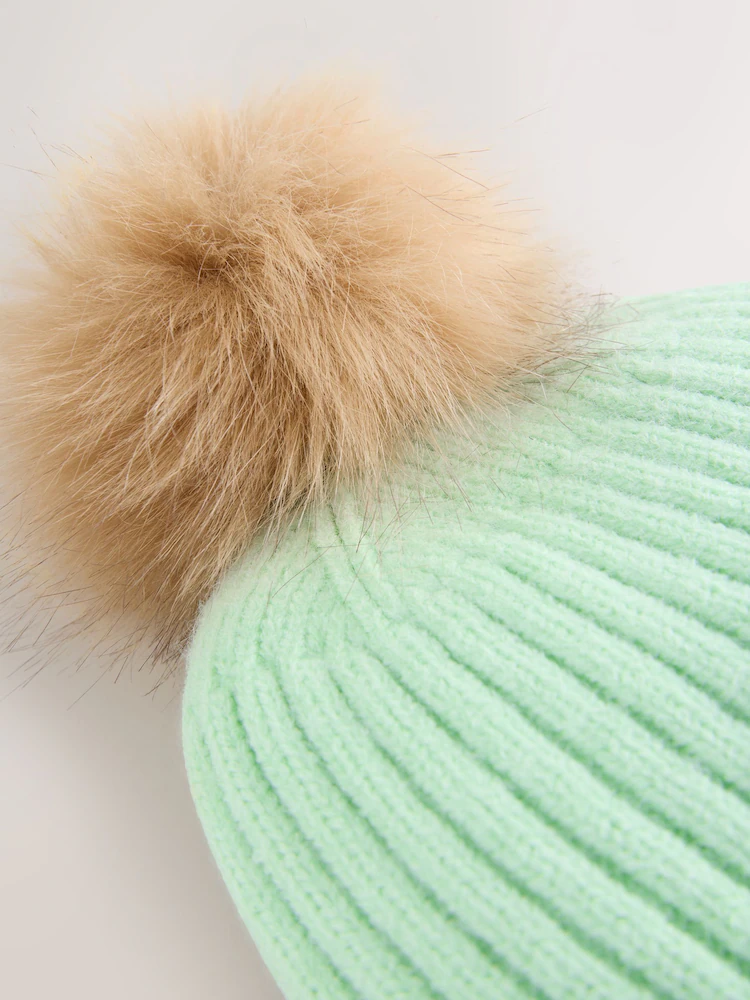 Spearmint - Rib Knit Pom Hat