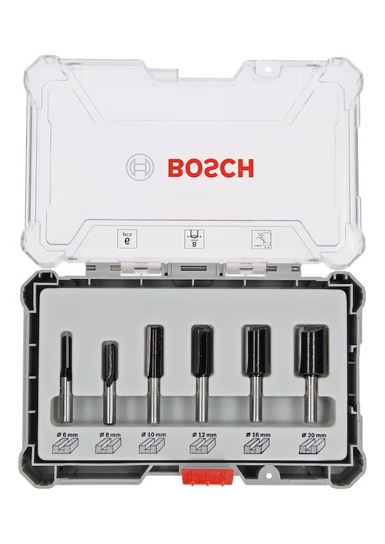 Bosch Komplet ravnih glodala, 6 komada, držač od 8 mm 2607017466, 6-piece Straight Router Bit Set.