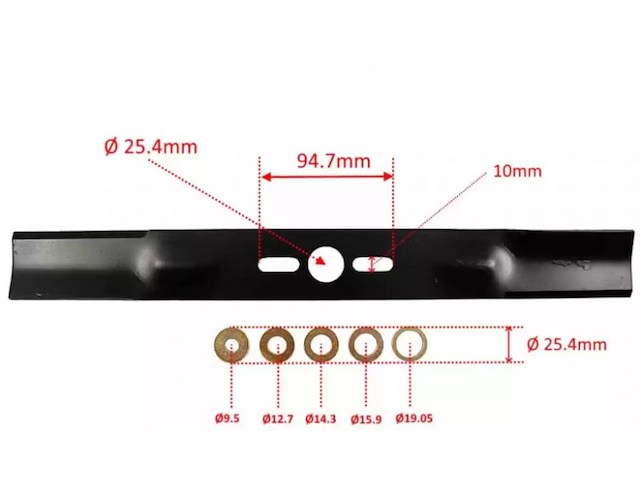 Nož za kosilicu 450 mm sa adapterima univerzalni