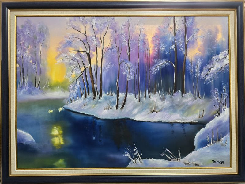 Zima, Danijela Milovanović, ulje na platnu, sa 60×80 cm, bez 50×70 cm, sertifikat, uramljena, 23600 dinara