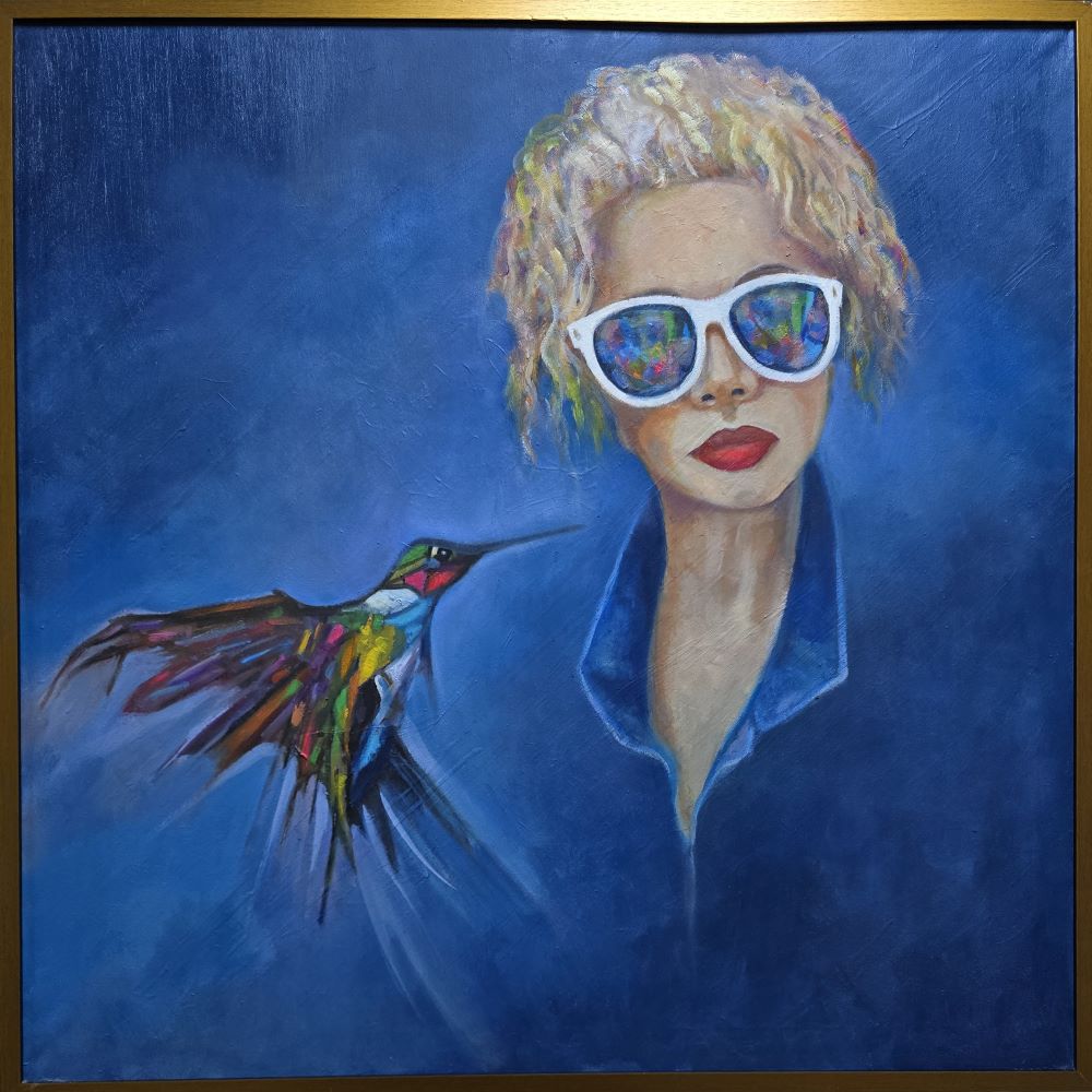 Plava i kolibri, Ivan Vanja Milanović, ulje na platnu, 100×100 cm, sertifikat, 38940 dinara