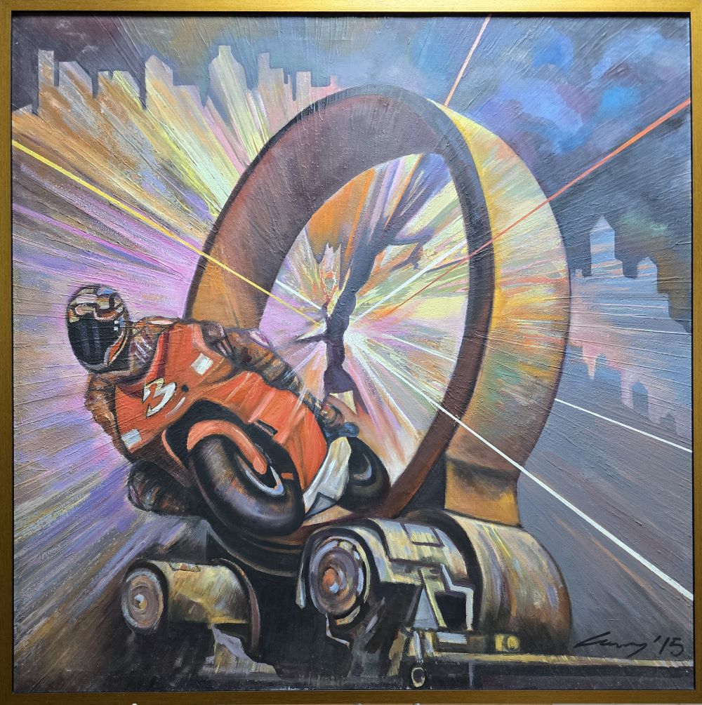 Motor, Ivan Vanja Milanović, ulje na platnu, 100×100 cm, sertifikat, 38940 dinara
