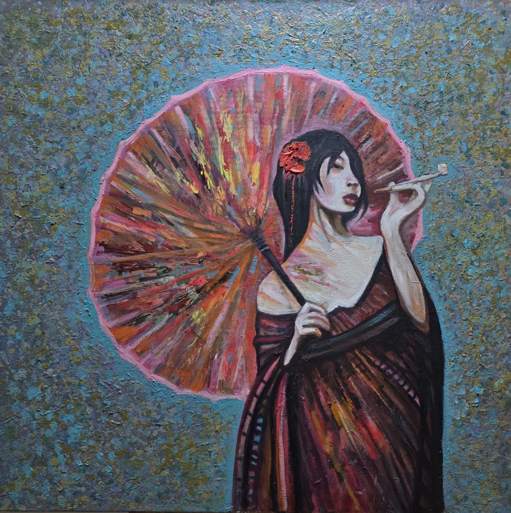 Japanka, Ivan Vanja Milanović, ulje na platnu, 100×100 cm, sertifikat, 38940 dinara