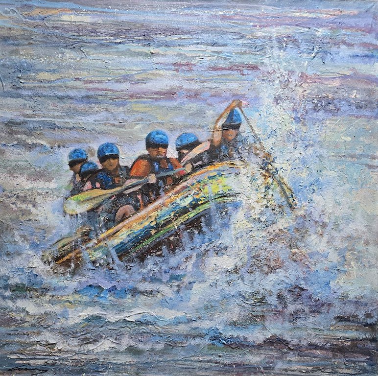 Drinska regata, Ivan Vanja Milanović, ulje na platnu, 100×100 cm, sertifikat, 38940 dinara