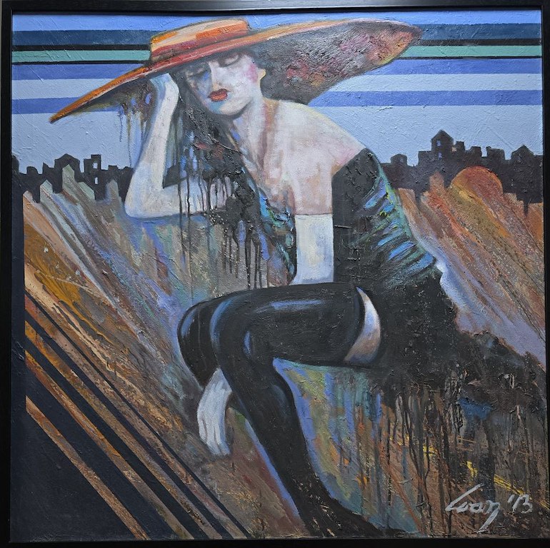 Dama, Ivan Vanja Milanović, ulje na platnu, 100×100 cm, sertifikat, 38940 dinara