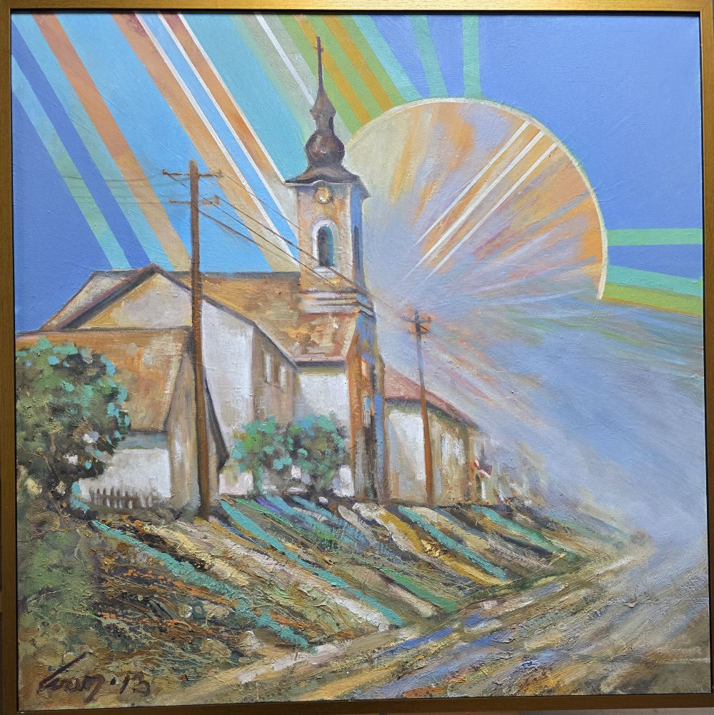 Crkva, Ivan Vanja Milanović, ulje na platnu, 100×100 cm, sertifikat, 38940 dinara