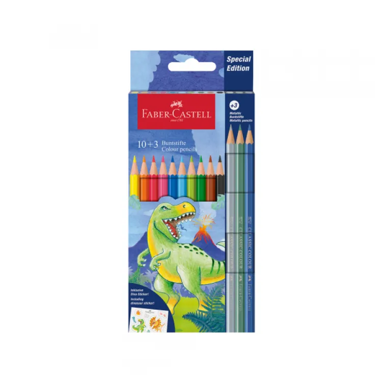Drvene Bojice Faber Castell Dino Klasik 1/10 +3 met+3 neon + stikeri 111213
