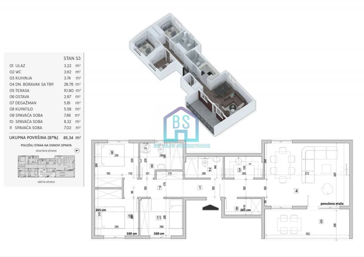 Prodaja, četvorosoban stan, 88m², Veternik, Novi Sad Sve Podlokacije