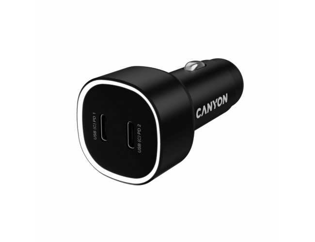 Canyon OnDrive 60 PD auto punjač - 60W, 2x USB - C, crni