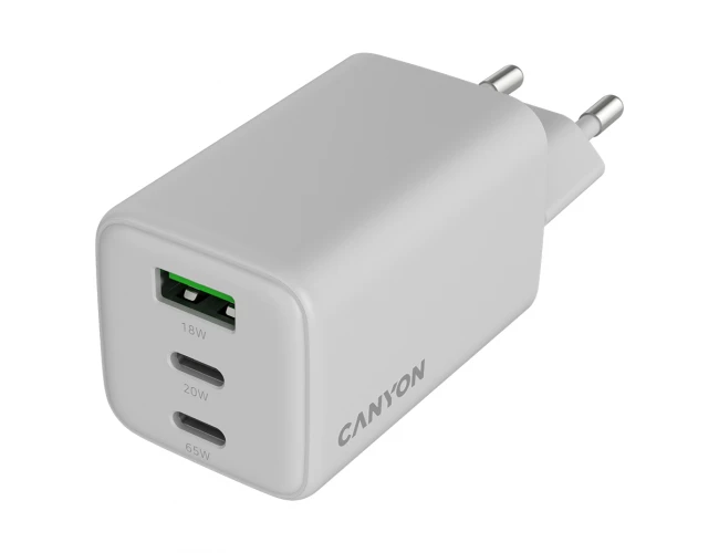 Canyon CU65ACC strujni adapter - GaN, 65W, 2xPD, 1xQC, beli