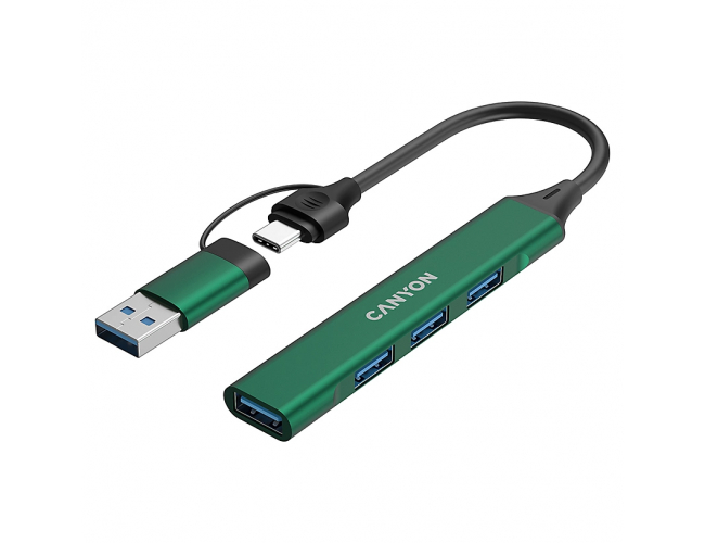Canyon DS - 02 USB hub 4in1 - USB - A, USB - C, zeleni