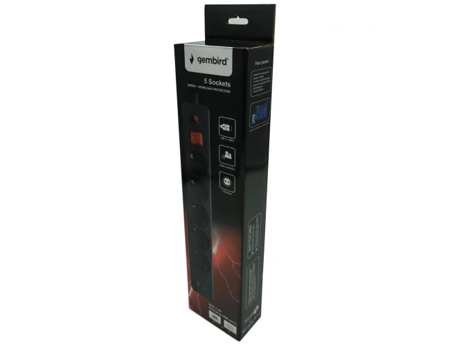 Gembird ZASTITOM - I - 5 produžni kabl sa zaštitom - 5 utikača, 5V3.1A USB - A i USB - C, 16A, 3500W, 3m