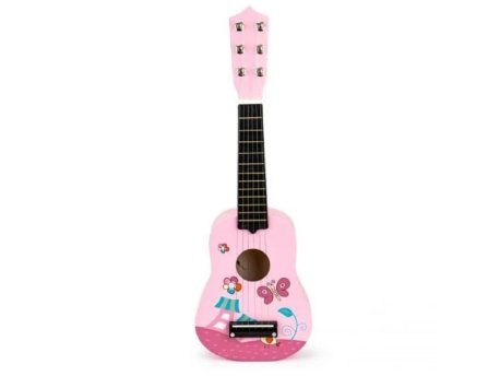 ECO TOYS Drvena gitara za decu sa metalnim žicama pink