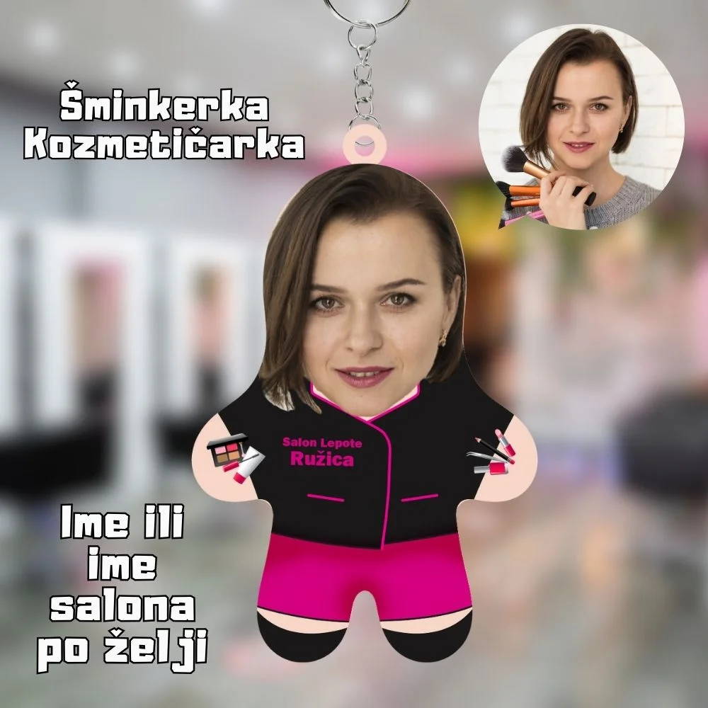 Sminkerka Kozmeticarka Mini Me Drveni Privezak sa tvojim likom i imenom