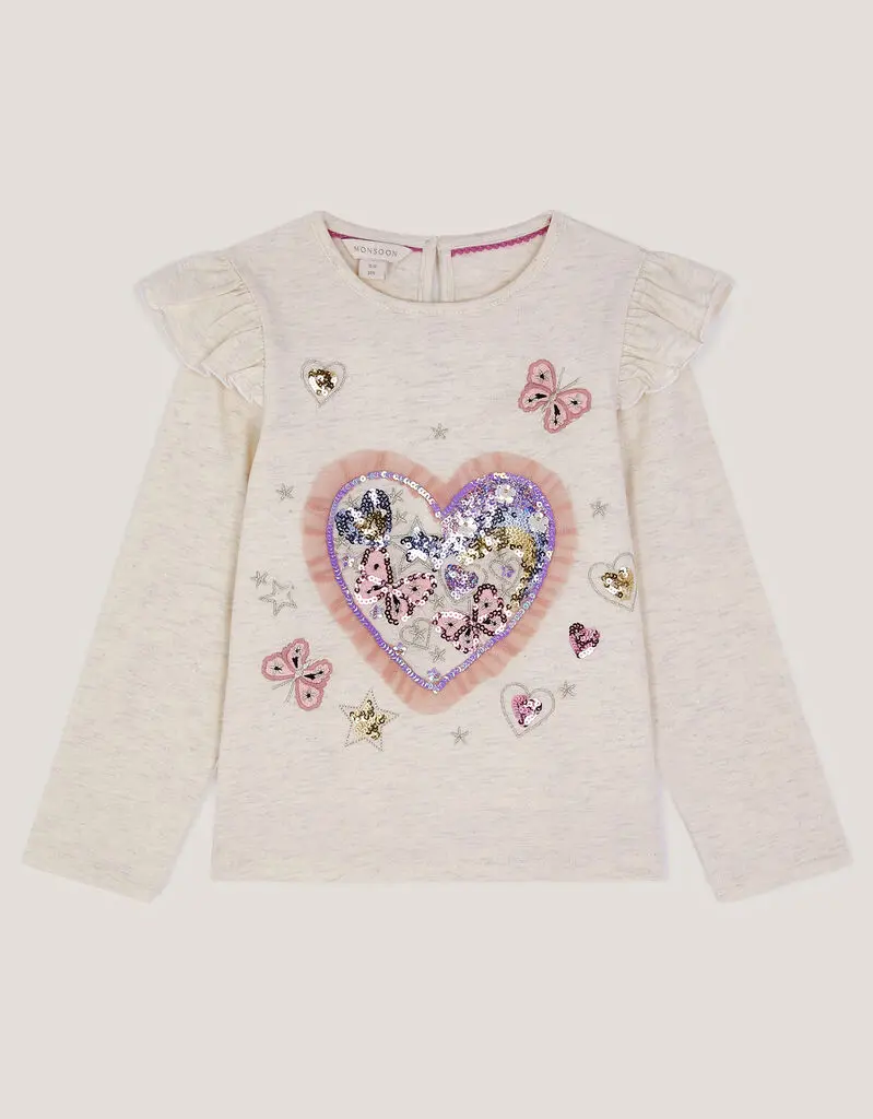 Monsoon Children Majica za devojčice Sparkle Heart, Boja slonovače