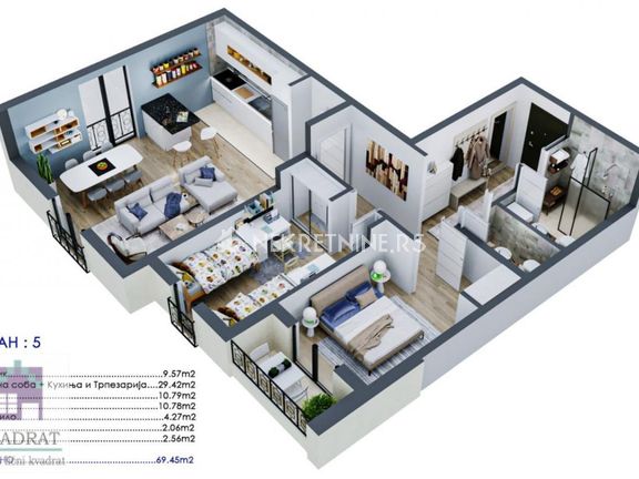 Dvoiposoban stan u izgradnji 69m2, PR, Rvati, Obrenovac – 118.412€