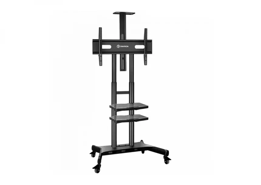 ONKRON Mobile TV Stand for 50-83” TVs with Wheels Shelves Height Adjustable Rolling TV Cart, Black