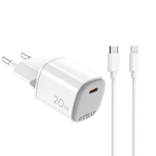 CELLY Kućni punjač 20W GaN + USB-C na Lightning kabl