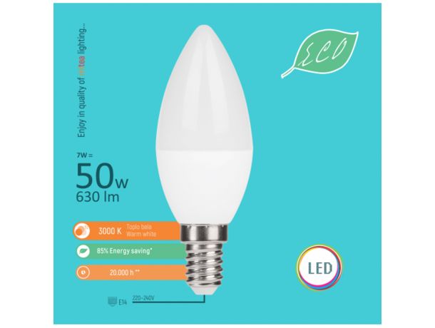 LED SIJALICA E14/7W 3000K C37 ECO 51051