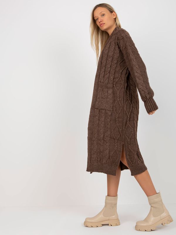 RUE PARIS BROWN MAXI CARDIGAN WITH POCKETS