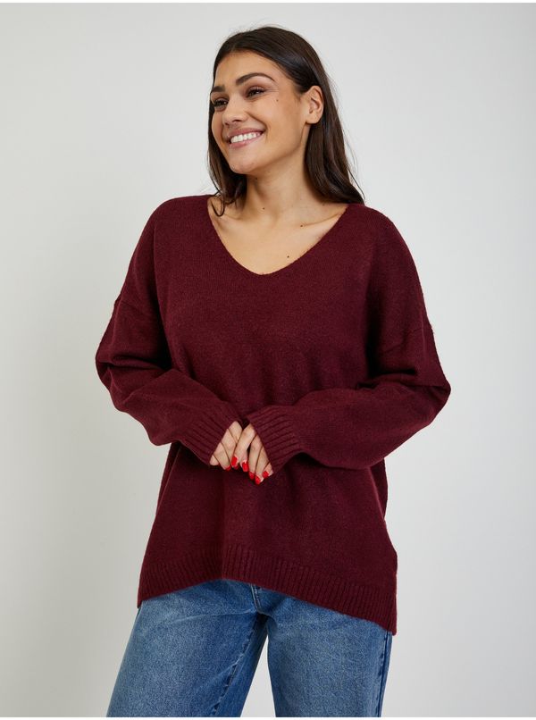 BURGUNDY WOMEN'S SWEATER WITH EXTENDED BACK NOISY MAY SON - WOMEN
