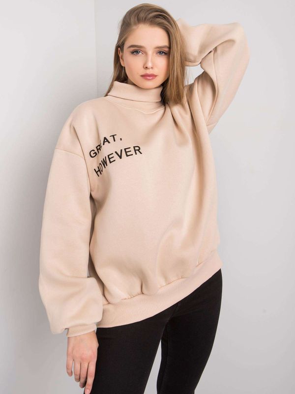 BEIGE INSULATED SWEATSHIRT WITH TURTLENECK