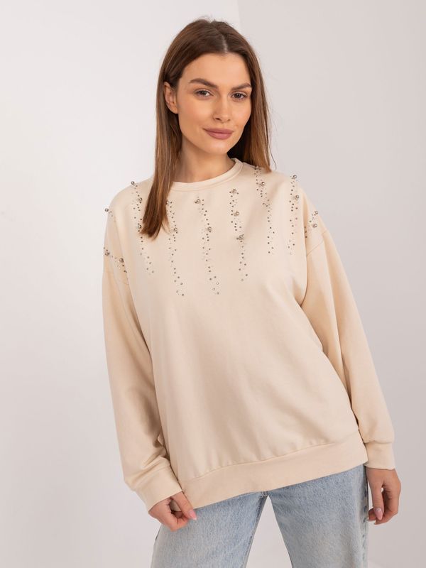 LIGHT BEIGE COTTON HOODED SWEATSHIRT