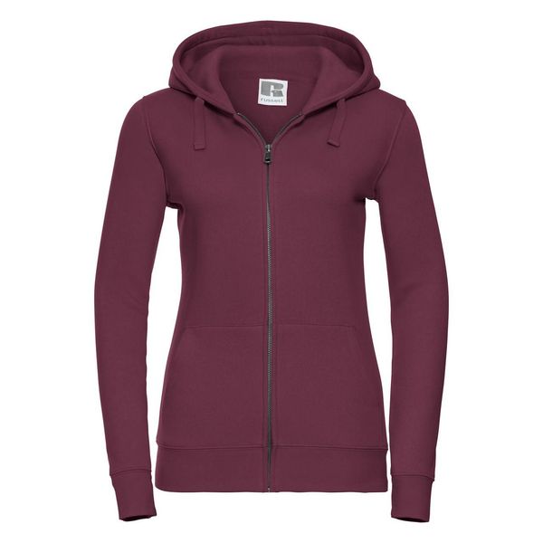 BURGUNDY WOMEN'S SWEATSHIRT WITH HOOD AND ZIPPER AUTHENTIC RUSSELL