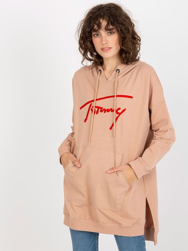 WOMEN'S LONG SWEATSHIRT WITH SLIT - BEIGE