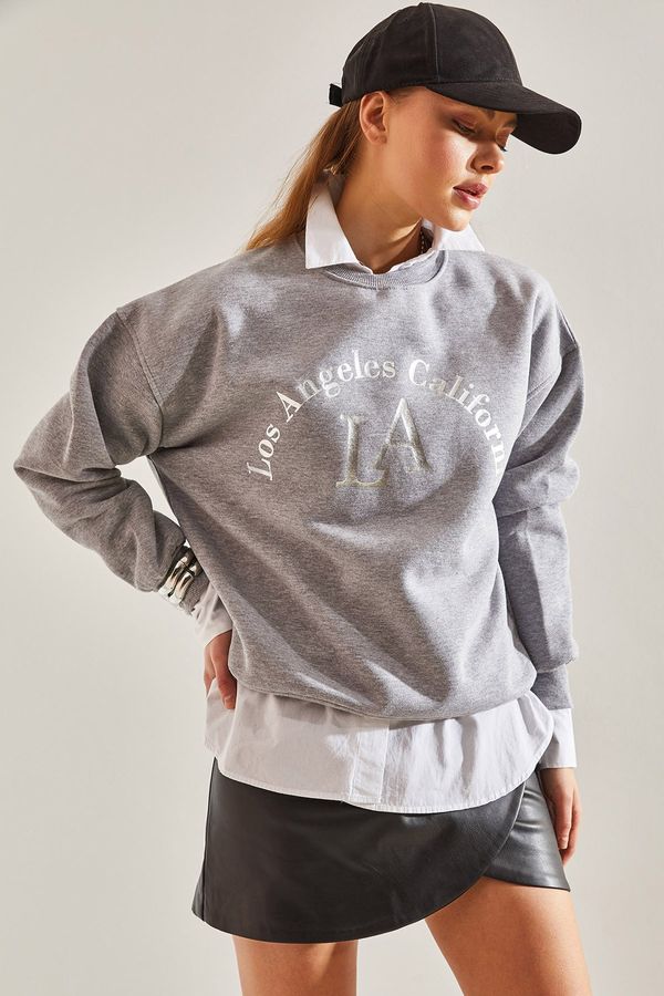 BIANCO LUCCI WOMEN'S LA PRINTED THREE THREAD RAISED SWEATSHIRT