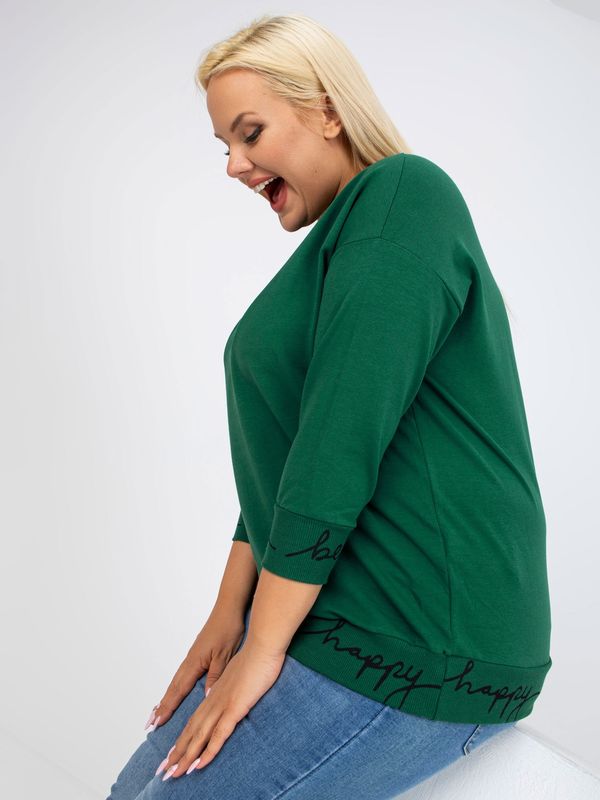 GREEN-BLACK MONOCHROME PLUS-SIZE SWEATSHIRT WITH CHARLIZA LETTERING