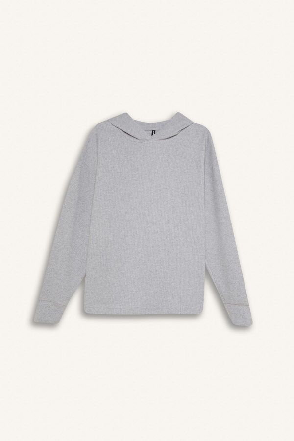 DEFACTO GRAY RELAX FIT HOODED CASUAL BASIC PLAIN SWEATSHIRT
