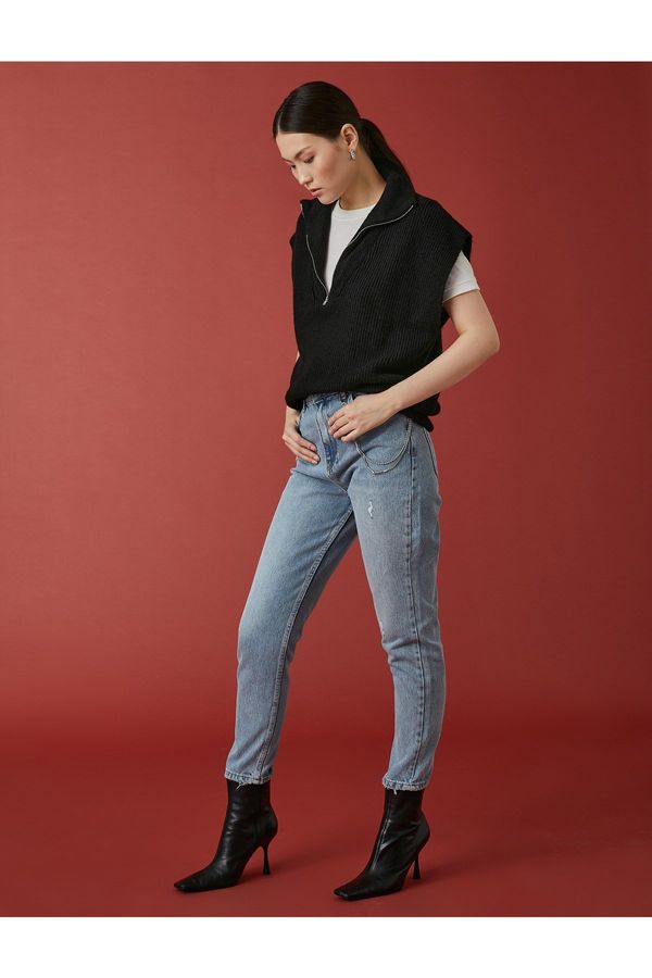 KOTON HIGH WAISTED JEANS WITH CHAIN DETAIL - MOM JEANS