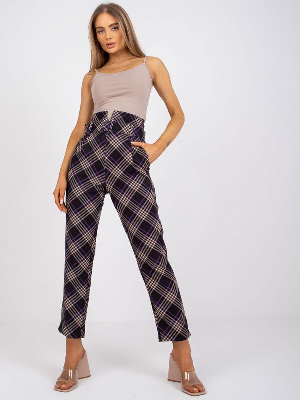 BLACK-AND-PURPLE HIGH-WAISTED PLAID TROUSERS