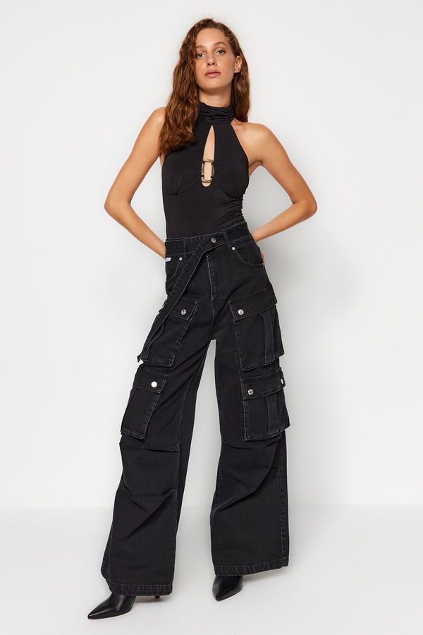 TRENDYOL X SAGAZA STUDIO ANTHRACITE CARGO POCKET JEANS