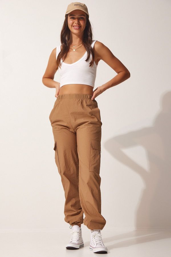 HAPPINESS İSTANBUL WOMEN'S DARK BISCUIT PARACHUTE CARGO PANTS