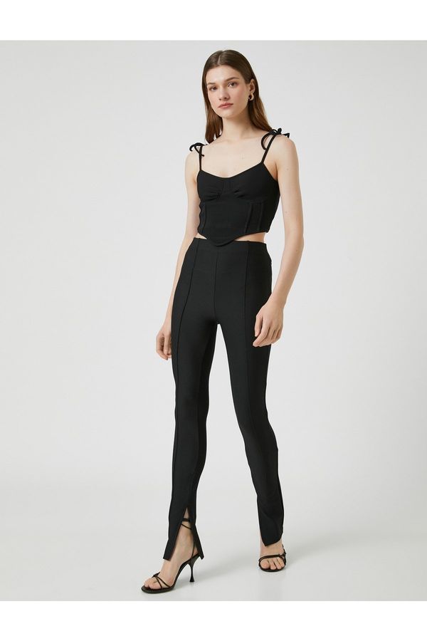 KOTON SLIT DETAILED LEGGINGS RIBBED HIGH WAIST.