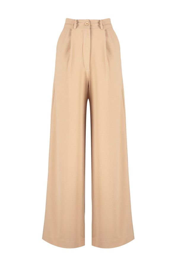 TRENDYOL CAMEL EXTRA WIDE LEG / WIDE LEG PLEAT DETAILED CREPE FABRIC KNITTED TROUSERS