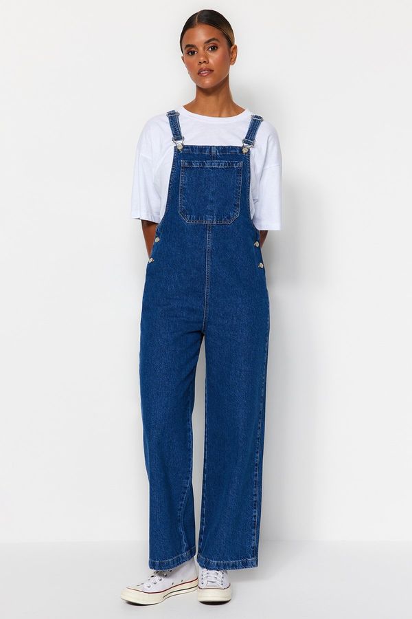 TRENDYOL DARK BLUE DENIM OVERALLS JUMPSUIT