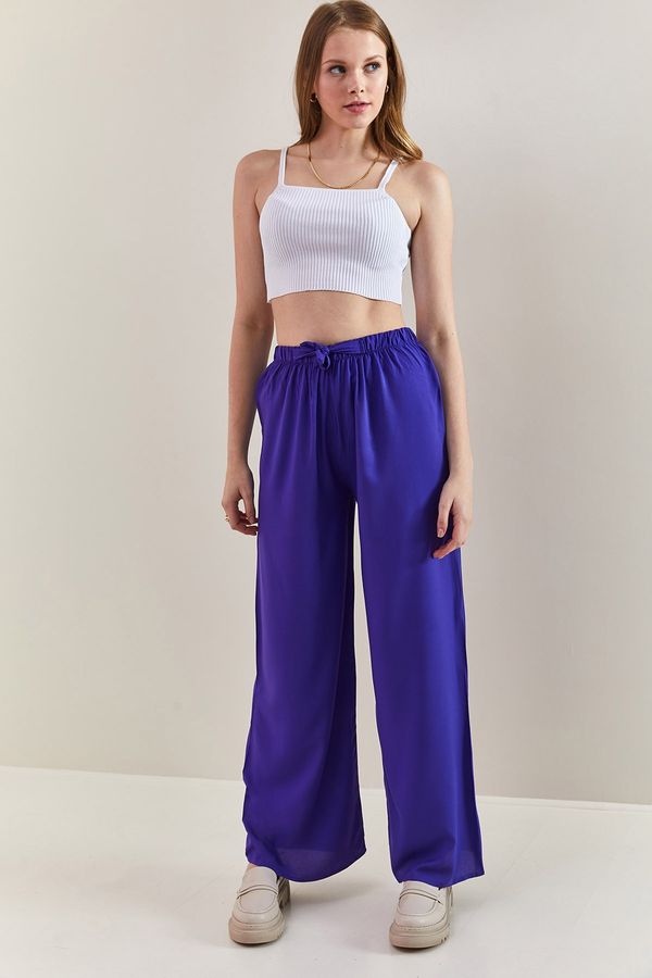 BIANCO LUCCI WOMEN'S WAIST BELTED WIDE LEG VISCOSE TROUSERS