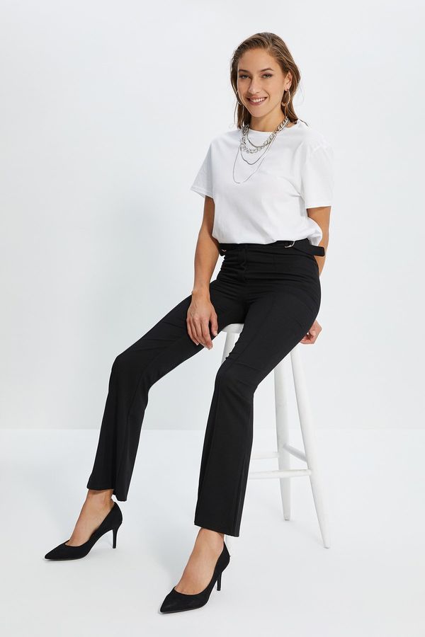 TRENDYOL BLACK HIGH WAIST BOOTCUT FLARE LEG WOVEN TROUSERS