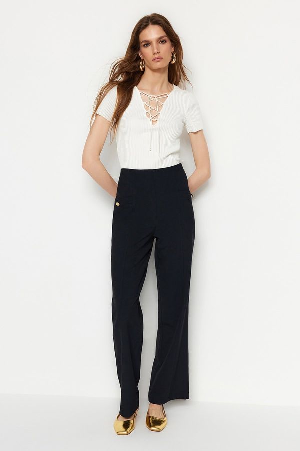 TRENDYOL NAVY BLUE WOVEN ACCESSORY DETAILED TROUSERS