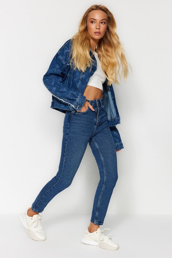 TRENDYOL DARK BLUE NORMAL WAIST MOM JEANS