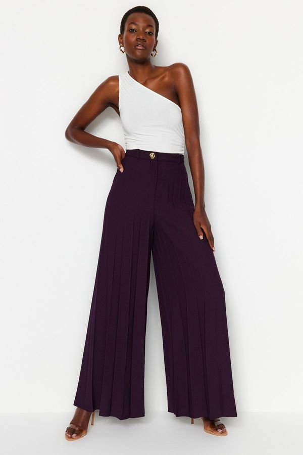TRENDYOL PLUM PALAZZO/EXTRA WIDE LEG PLEATED WOVEN TROUSERS