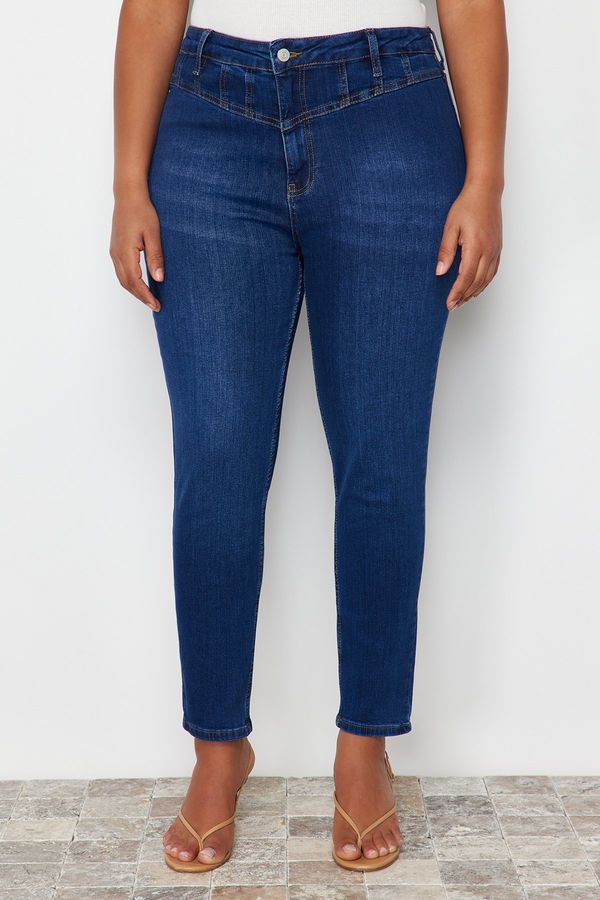TRENDYOL CURVE DARK BLUE STITCHING DETAILED STRETCHY SKINNY DENIM JEANS