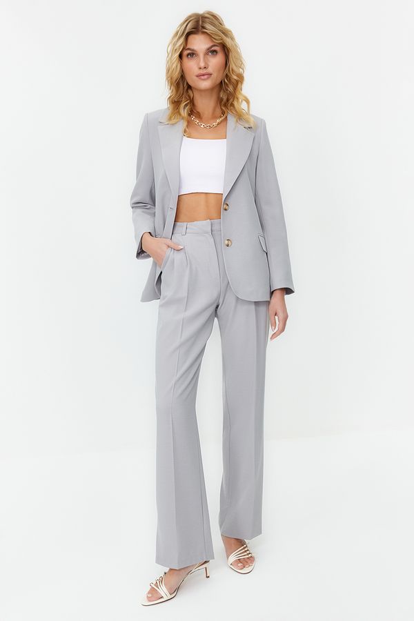 TRENDYOL LIMITED EDITION GRAY STRAIGHT CUT PLEATED WOVEN TROUSERS