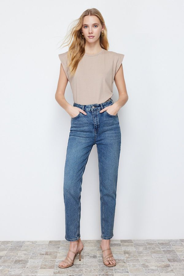 TRENDYOL BLUE HIGH WAIST SLIM MOM JEANS