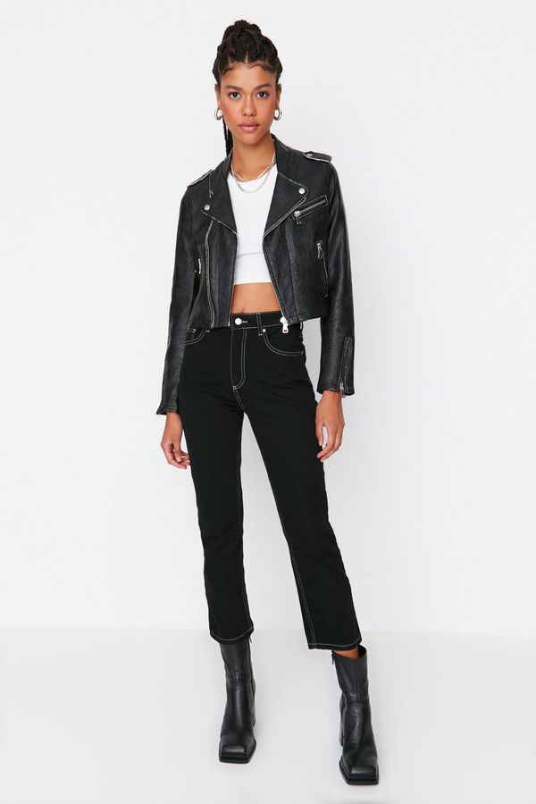 TRENDYOL BLACK STITCHING DETAIL HIGH WAIST MOM JEANS
