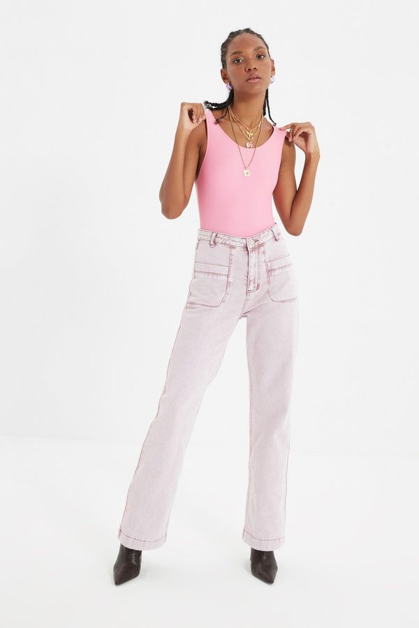 TRENDYOL PINK POCKET DETAILED HIGH WAIST 90'S WIDE LEG JEANS